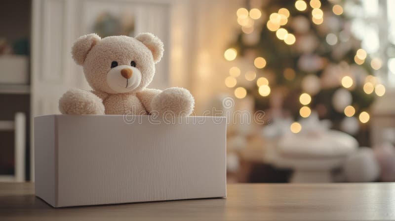 Charming Teddy Bear Placed in a White Storage Box in a Comfortable ...