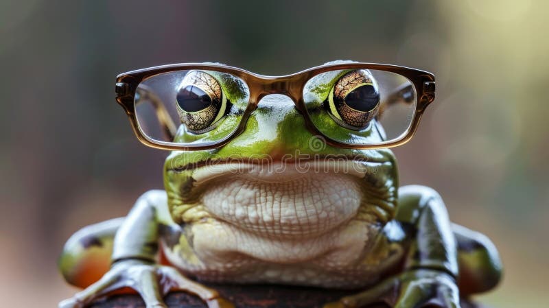 Charming Tiny Frog with Stylish Glasses in Front of a Professional ...