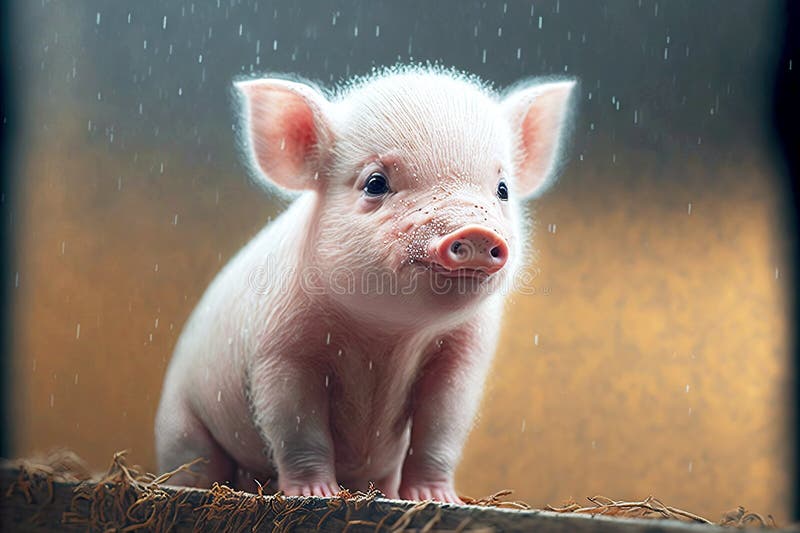 Charming Tiny Piglet Sitting in Clearing on Livestock Farm Stock Image ...