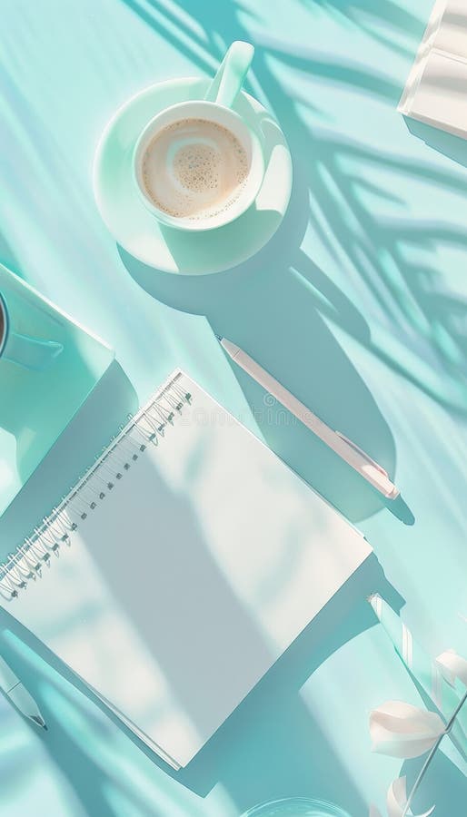 Charming Top View Desk Layout with Pastel Stationery, Open Notebook ...