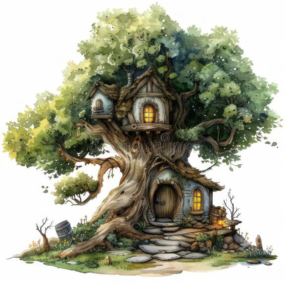 A Charming Treehouse Nestled in the Branches of a Large Oak Tree. the ...