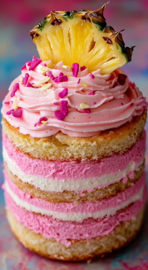 Charming Two-Tone Cake with Swirled Icing and Pineapple Topping on a ...