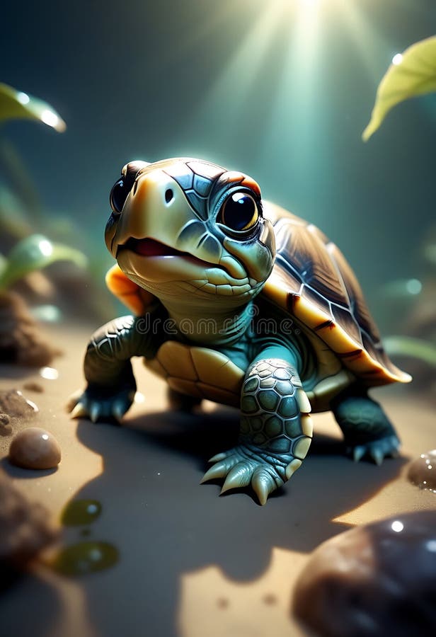 Charming Underwater Image of a Young Turtle with a Curious Expression ...