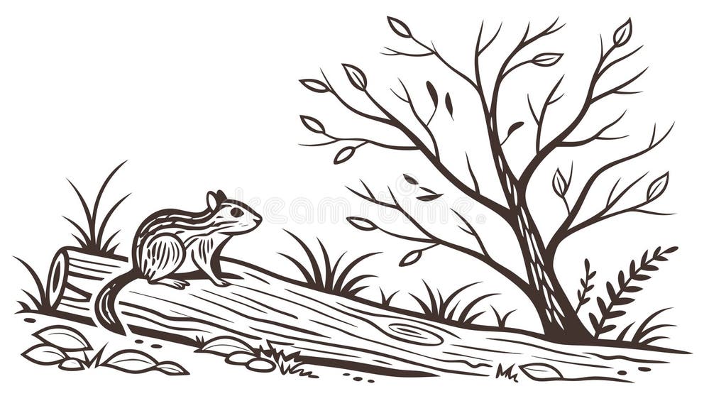 Mouse on Log, Forest Wildlife Illustration, Vector Design Generative AI ...