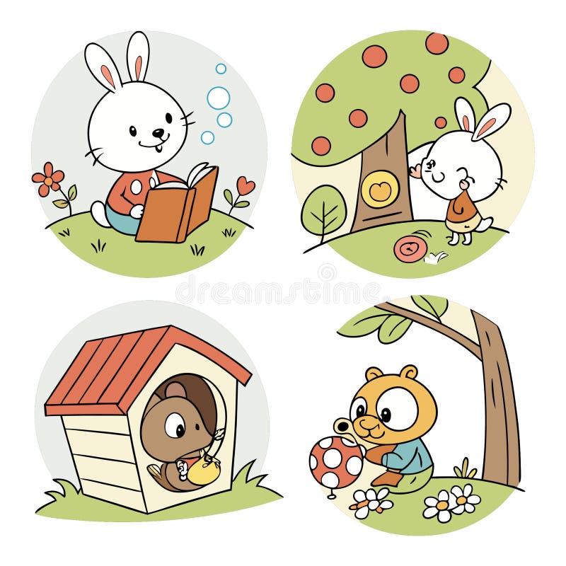 Charming Vector Illustrations of Cute Animals Enjoying Activities in a ...