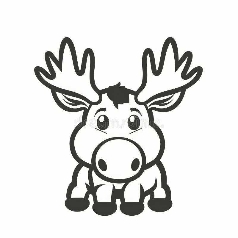 Cute Moose Logo Design in Black and White Isolated Outline Stock ...