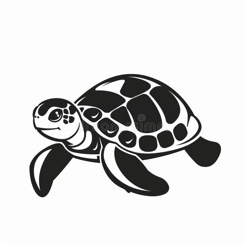 Cute Turtle Vector Logo in Outline Style with Black and White Design ...
