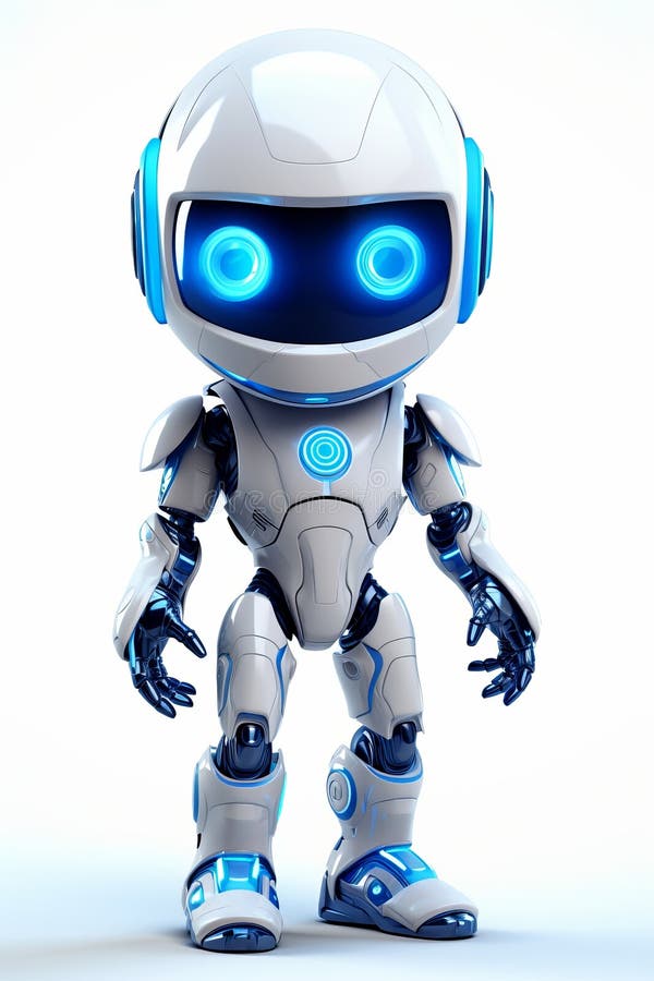 Charming Virtual Reality Game Robot on a White Background Stock ...