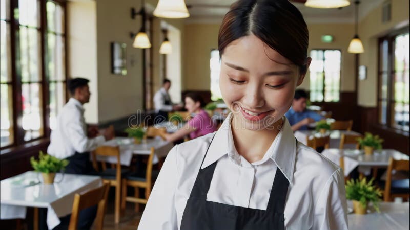 Charming Waitress at Work stock footage. Video of waitress - 374389242