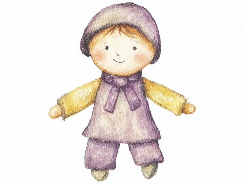 A Charming Watercolor Illustration of a Pastel-colored Soft Doll with a ...
