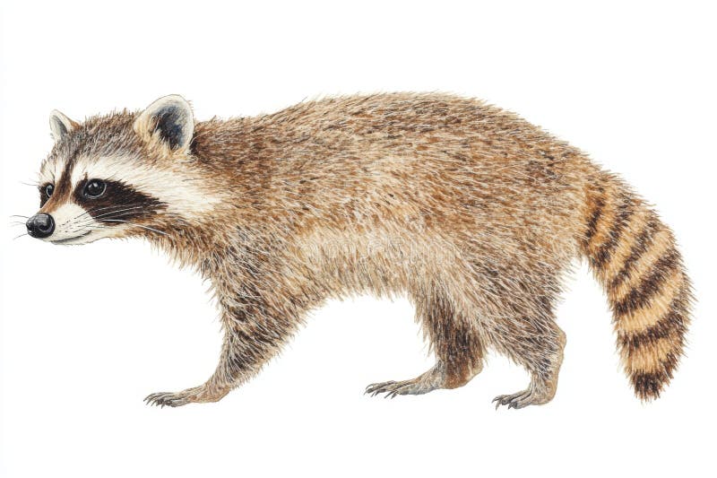 A Charming Watercolor Illustration of a Raccoon, Set Against a Plain ...