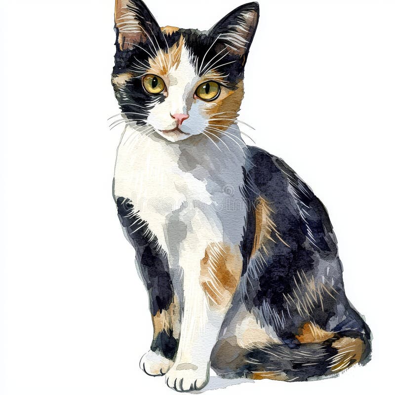 A Charming Watercolor Sketch of an Intrigued Cat. Stock Photo - Image ...