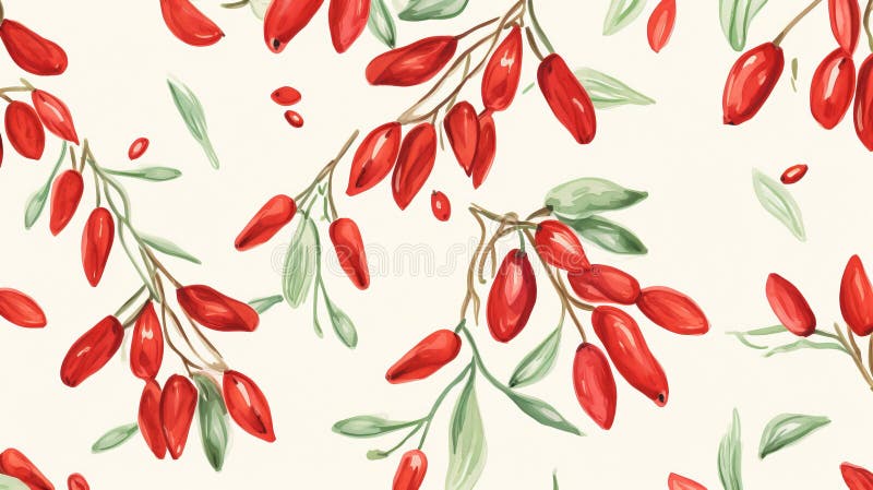Charming Watercolour Goji Berry Pattern for a Delightful Touch Stock ...