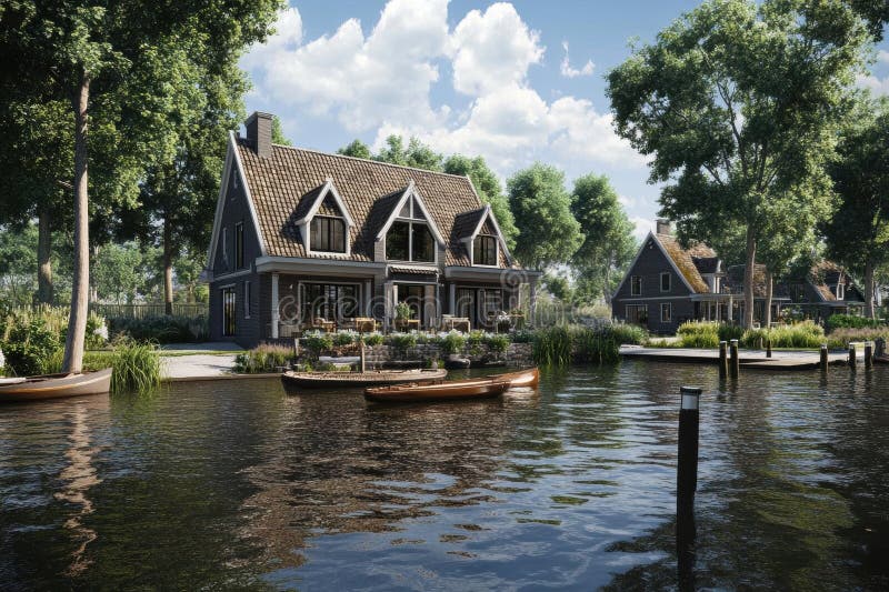 Charming Waterfront Cottage with a Picturesque Canal View Stock Image ...