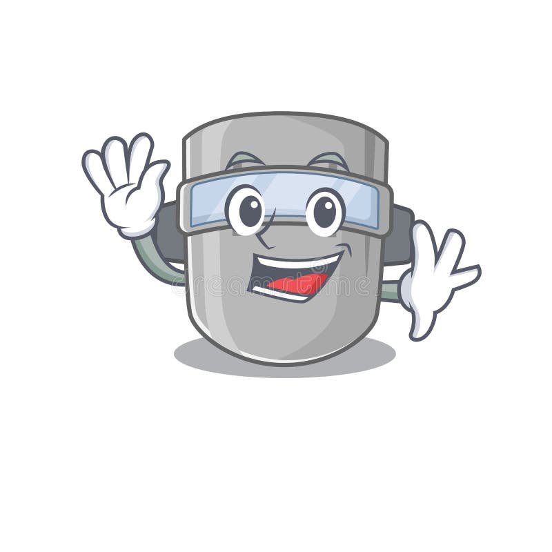A Charming Welding Mask Mascot Design Style Smiling and Waving Hand ...