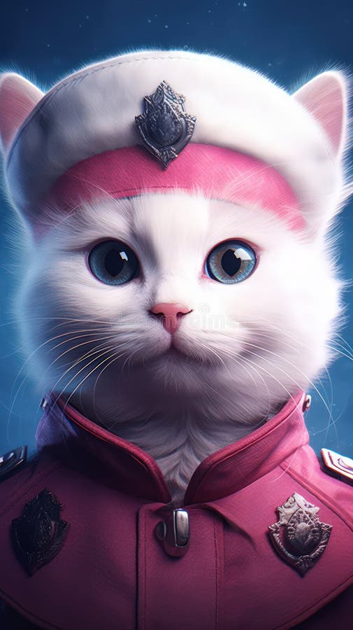 Charming White Cat Wearing a Pink Cap with Big Blue Eyes AI Generated ...