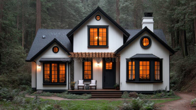 Charming White Cottage Dark Forest Night Stock Photos - Free & Royalty ...