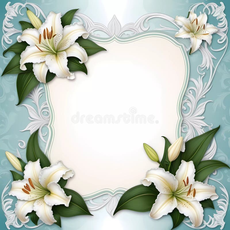 Charming White Lilies with Green Leaves Create a Delicate Border Around ...