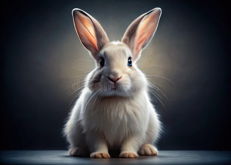 A Charming White Rabbit with Brown Eyes Poses Against a Soft Grey ...