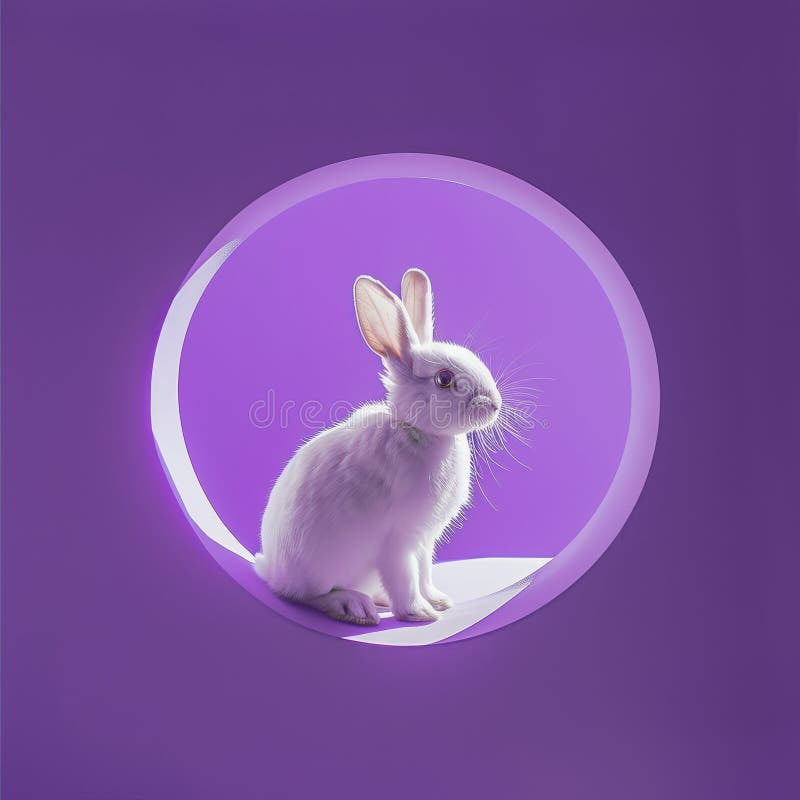 A Charming White Rabbit Peeks through a Circular White Cutout on a ...