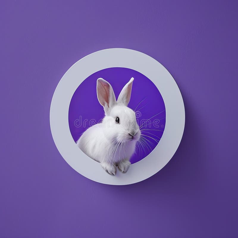 A Charming White Rabbit Peeks through a Circular White Cutout on a ...