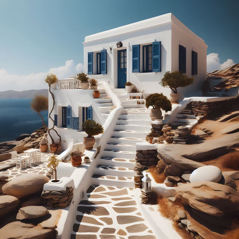 Traditional White House with Blue Doors on a Greek Island. Deal for Use ...
