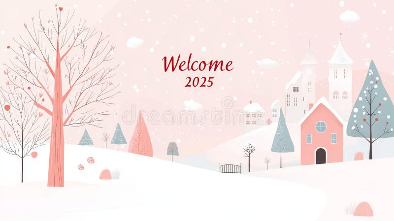 Charming Winter Landscape with Trees, Snow, and Welcome 2025 Message ...
