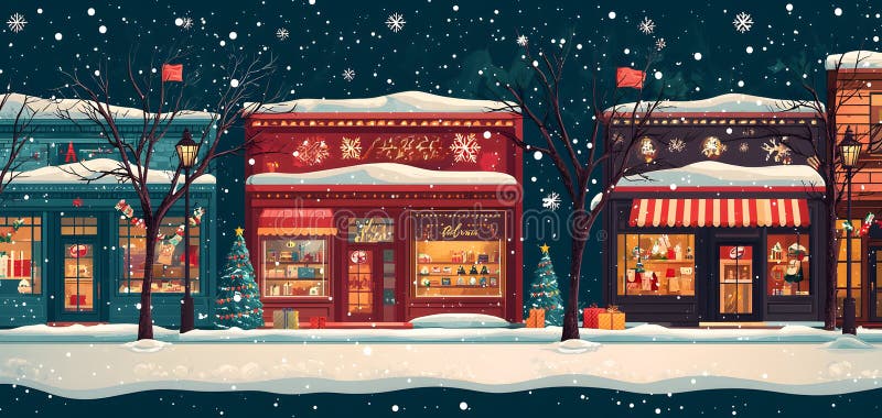 Charming Winter Storefronts Adorned with Festive Decorations Stock ...
