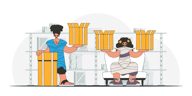 Charming Woman and Man are Holding Boxes in Their Hands. Parcel ...