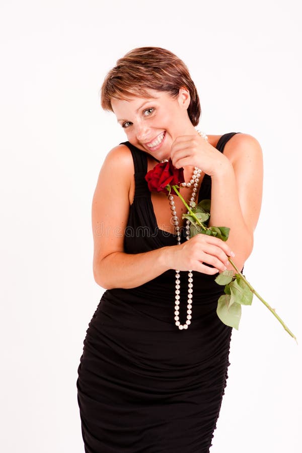 Charming Woman with Red Rose Stock Image - Image of woman, filament ...