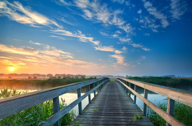 Charming Wooden Bridge Over River Stock Image - Image of outside ...