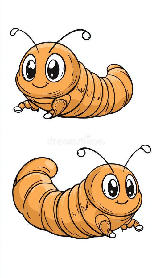 Charming Worm Cartoon Characters Available in Color and Outline ...