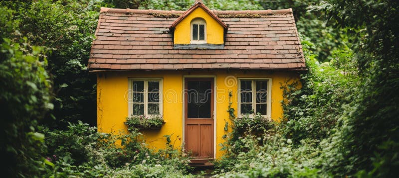 Charming Yellow Cottage Surrounded by Lush Greenery a Picture of ...