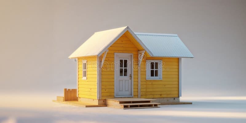 Charming Yellow Wooden Cabin Model Home Display. Stock Image - Image of ...