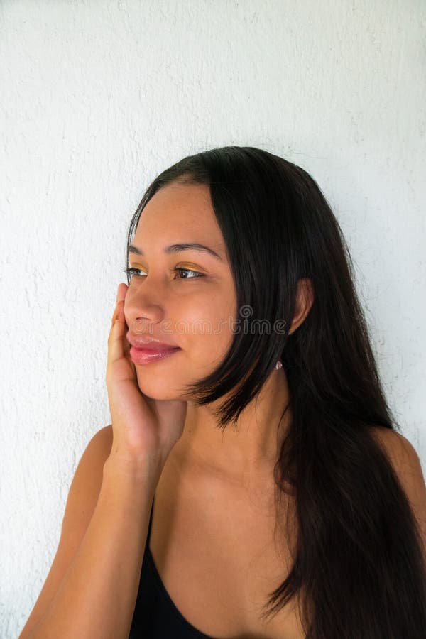 Smiling Naked Young Woman In A Man`s White Shirt With A Green Tie Stock