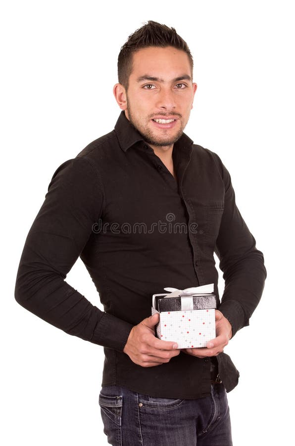 Charming Young Man Holding a Gift Box Stock Photo - Image of attractive ...