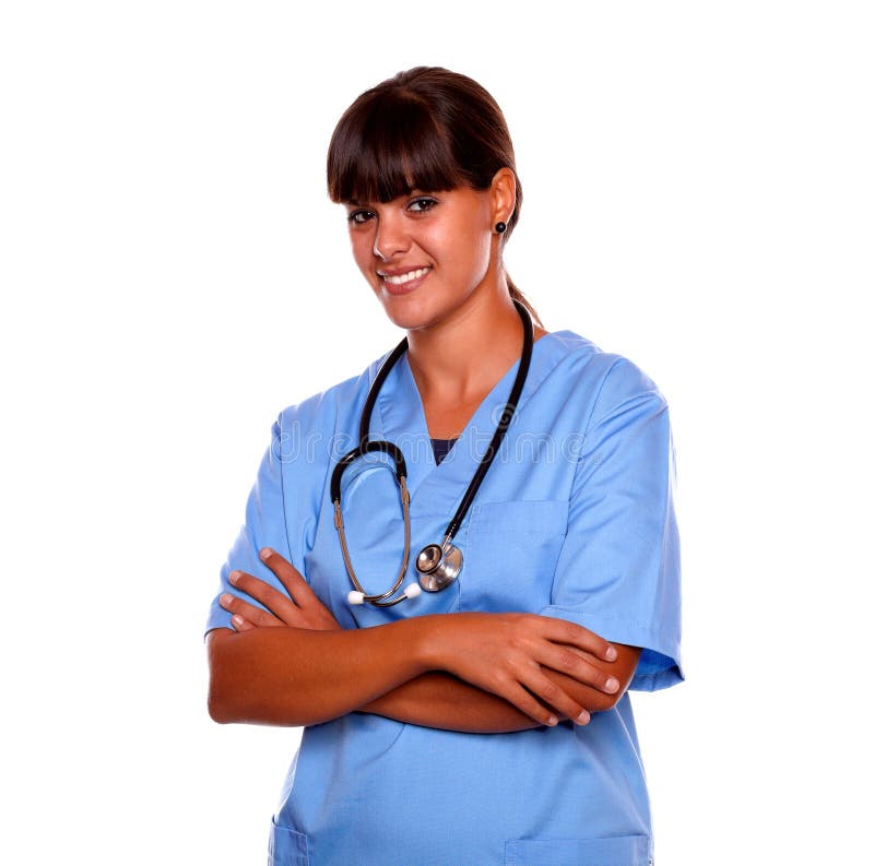 Charming Young Professional Nurse On Blue Uniform Stock Photography ...