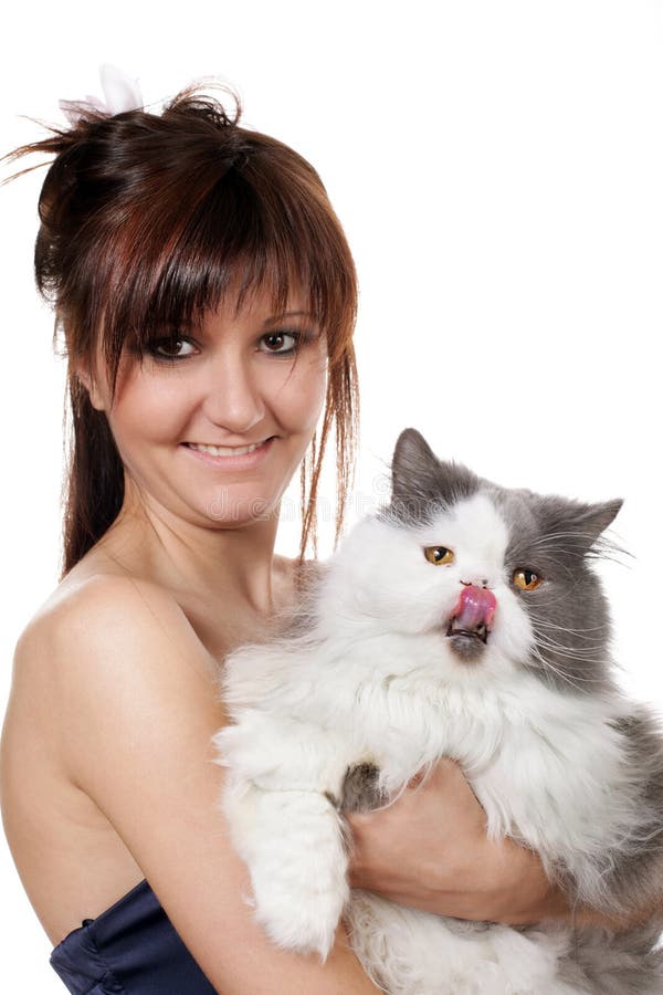 Portrait of woman with cat stock photo. Image of female - 7474032