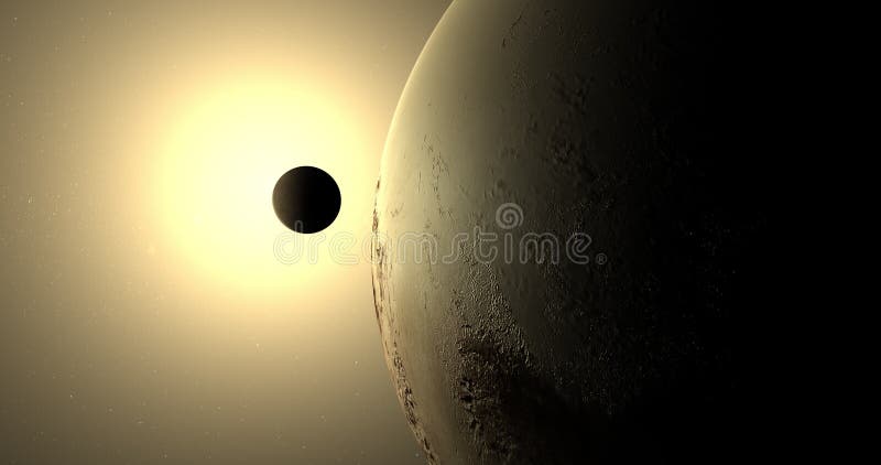 Charon and Pluto Orbiting with the Sun at Background Stock Footage ...