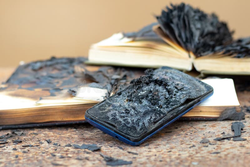 Charred Books and a Mobile Phone after the Fire Stock Image - Image of ...