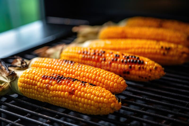 Charred Corn on the Cob on a Grill Rack, Surrounded by Smoky Air Stock ...