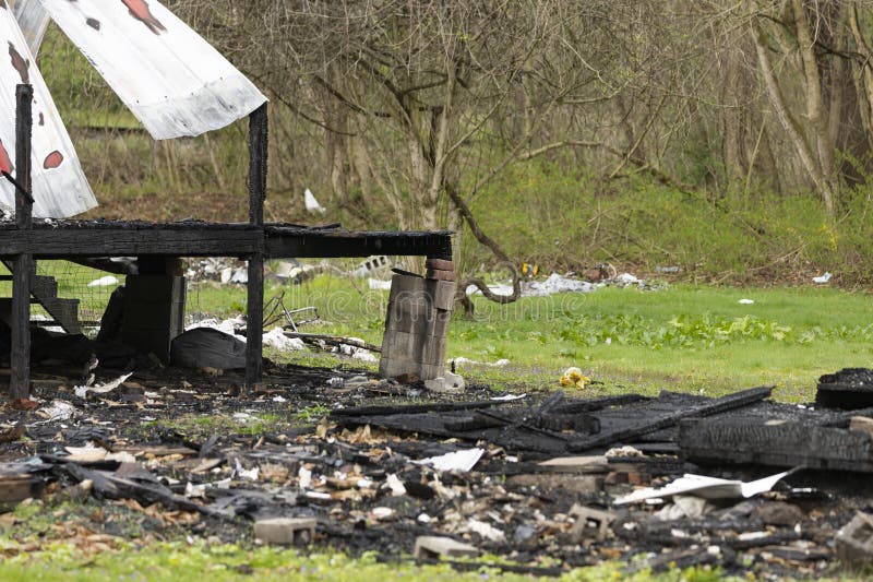 Burnt Remains of a Foundation after a Small Structure Fire Stock Image ...