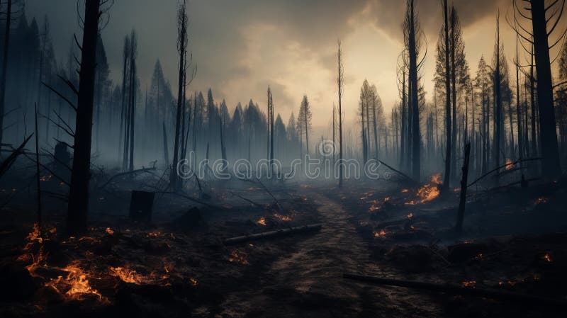 Charred Forest: a Hauntingly Beautiful Decaying Landscape Stock ...