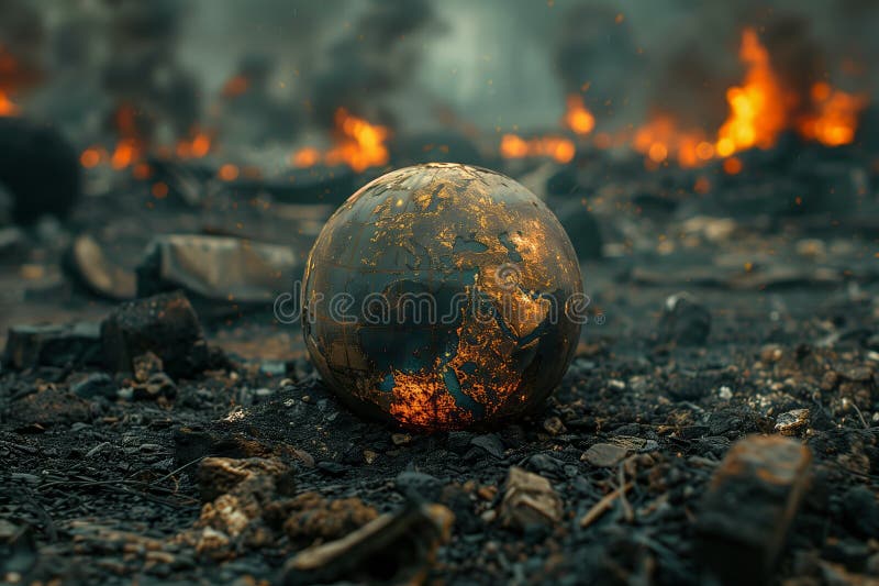 Charred Globe Amidst Smoldering Ruins Stock Image - Image of ...