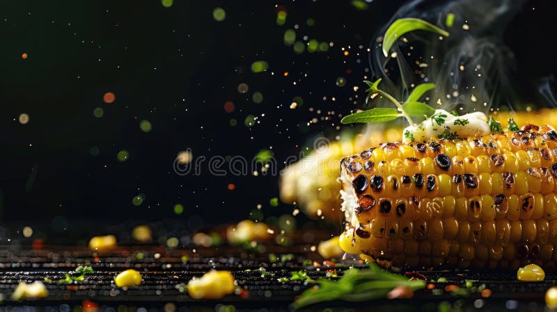 Charred Kernels of Grilled Corn on the Cob, Butter Melting on Top, and ...