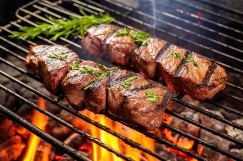 Charred Lamb Skewers on a Barbecue Grill Stock Photo - Image of lamb ...