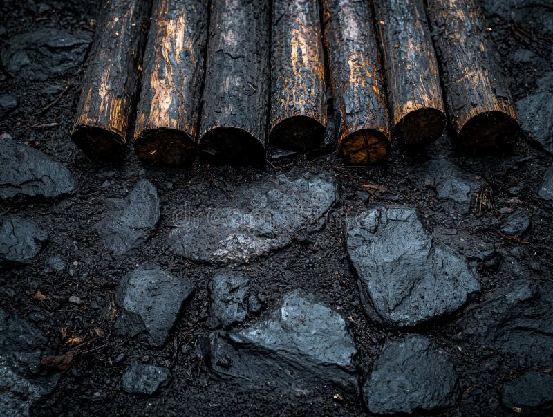 Charred Logs on Rocky Ground Stock Illustration - Illustration of ...