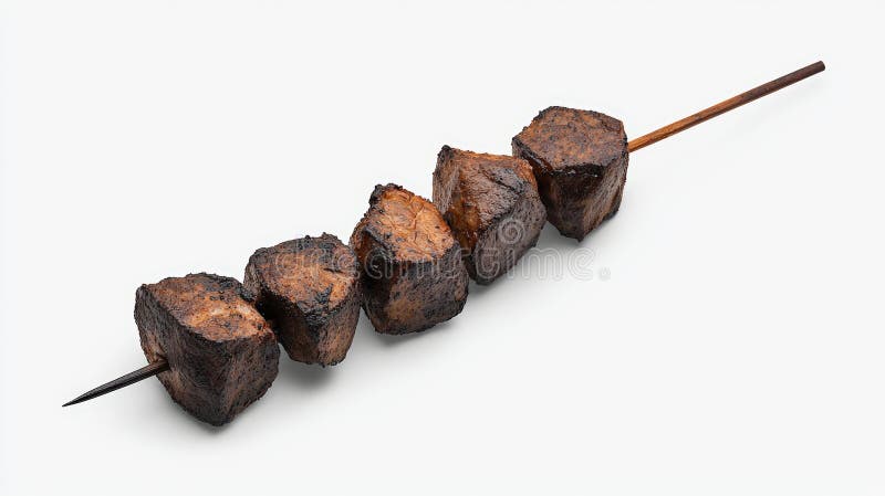Charred Meat Cubes on a Skewer White Isolated Background Stock ...