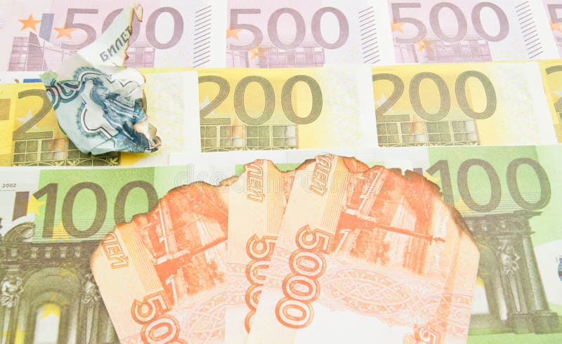 Burnt Notes Rubles Euro Banknotes Stock Photos - Free & Royalty-Free ...