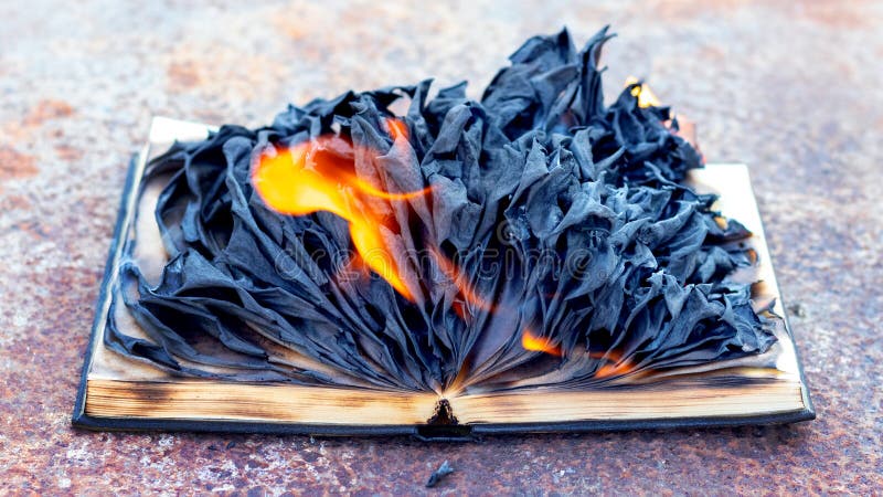 Charred Pages of an Open Book, a Book on Fire Stock Photo - Image of ...
